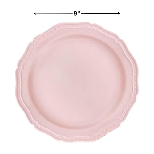 Vintage Embossed Plastic Salad Plates for Party - 20 PC - Heavy Duty Disposable Dinner Set - 9” - Fine China Look Dishes - Perfect for Baby Showers, Weddings etc. - Blush - CountrySide Collection