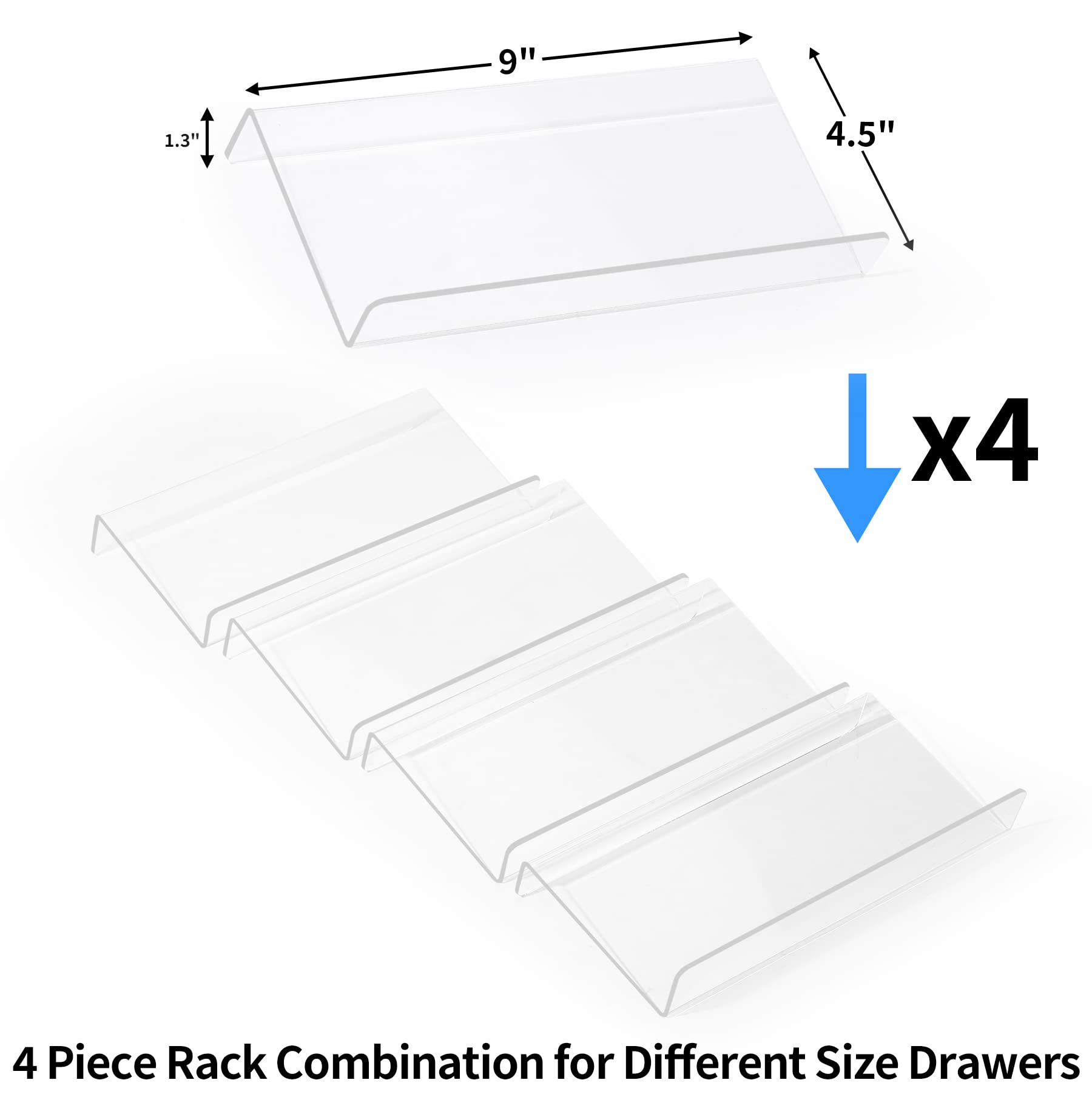 Clear Acrylic Spice Drawer Organizer, 4 Tier- 1 Set Seasoning Jars Drawers Insert, Kitchen Spice Rack Tray for Drawer/Countertop (Jars not included)