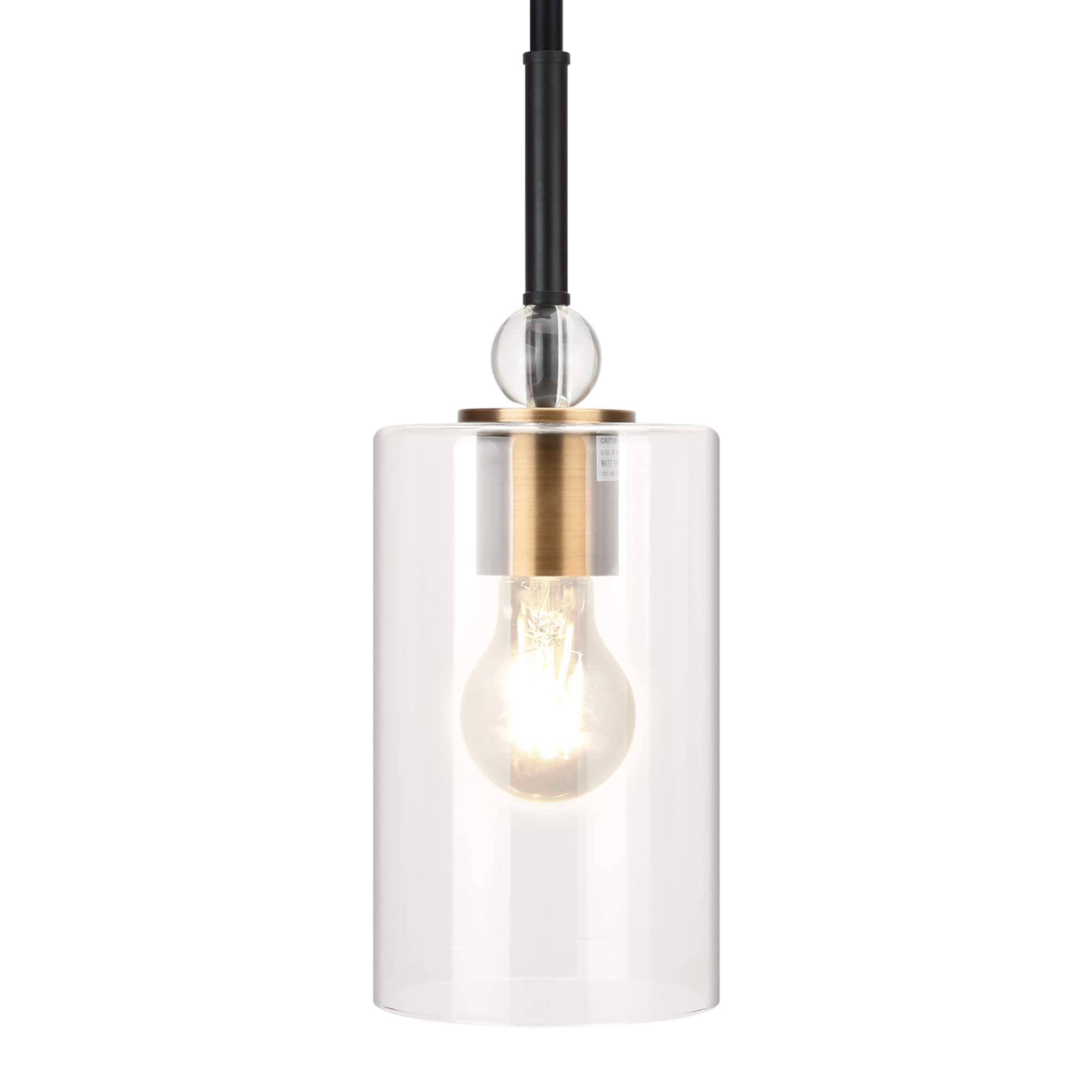 UL-Listed Glass Pendant Light with E26 LED Bulb, JACKYLED Adjustable Height Antique Brass Hanging Light, Modern Gold Pendant Light for Kitchen Island