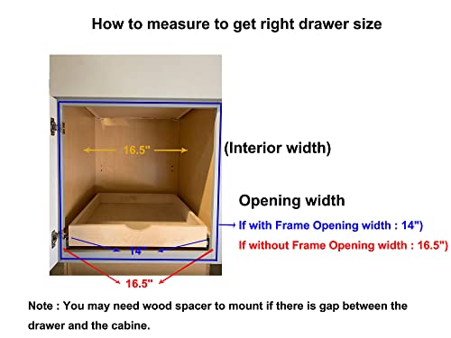 Couver CabinetRTA Soft Close Fully Assembled Slide Out Cabinet Shelf Pull-Out Wood Drawer Organizer 16.5"(W) x 21.25"(D) X 4"(H), Soft-Close Rail with Spacer(4 steps to install)