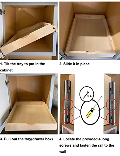 Couver CabinetRTA Soft Close Fully Assembled Slide Out Cabinet Shelf Pull-Out Wood Drawer Organizer 16.5"(W) x 21.25"(D) X 4"(H), Soft-Close Rail with Spacer(4 steps to install)