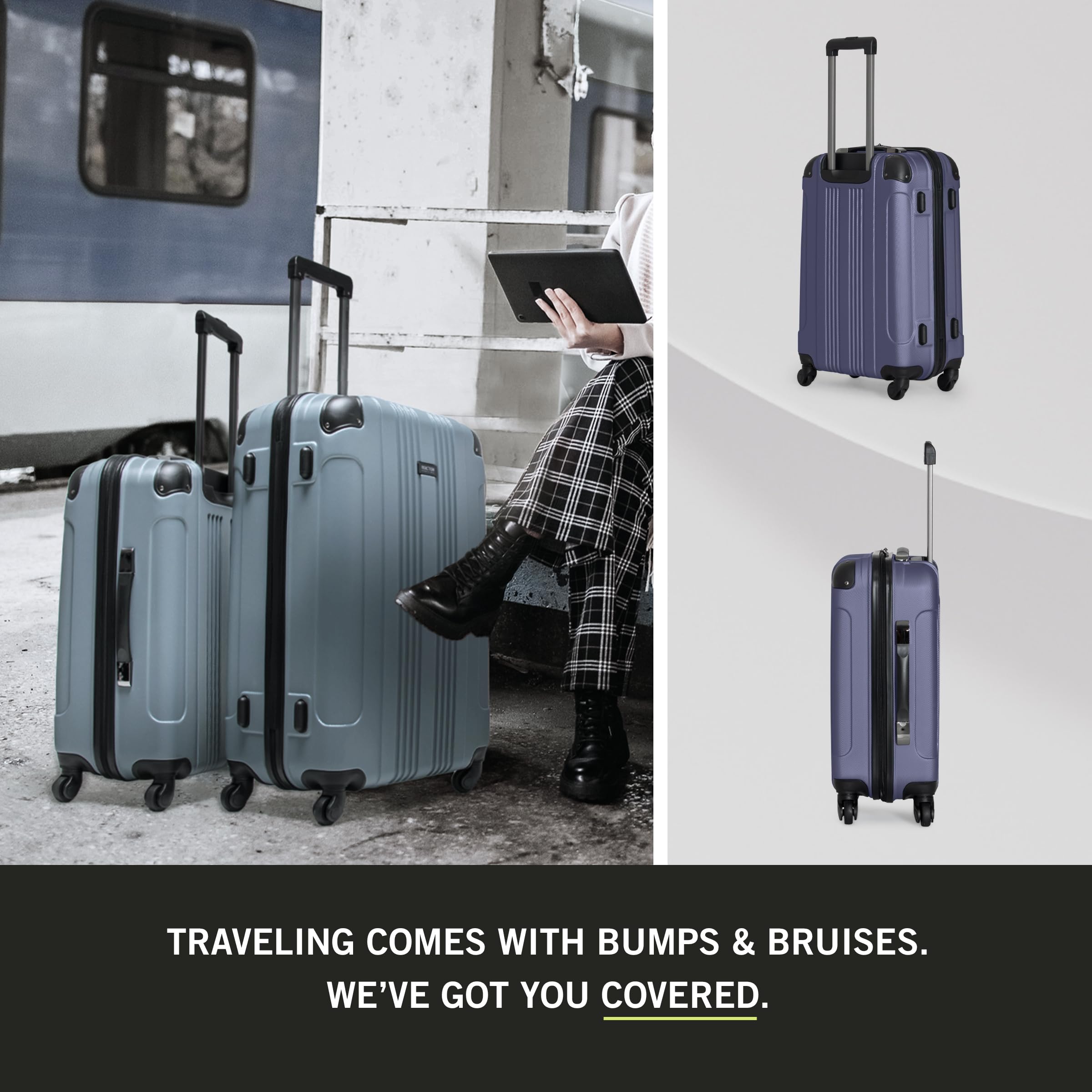 Kenneth Cole REACTION Out of Bounds Lightweight Hardshell 4-Wheel Spinner Luggage, Smokey Purple, 20-Inch Carry On