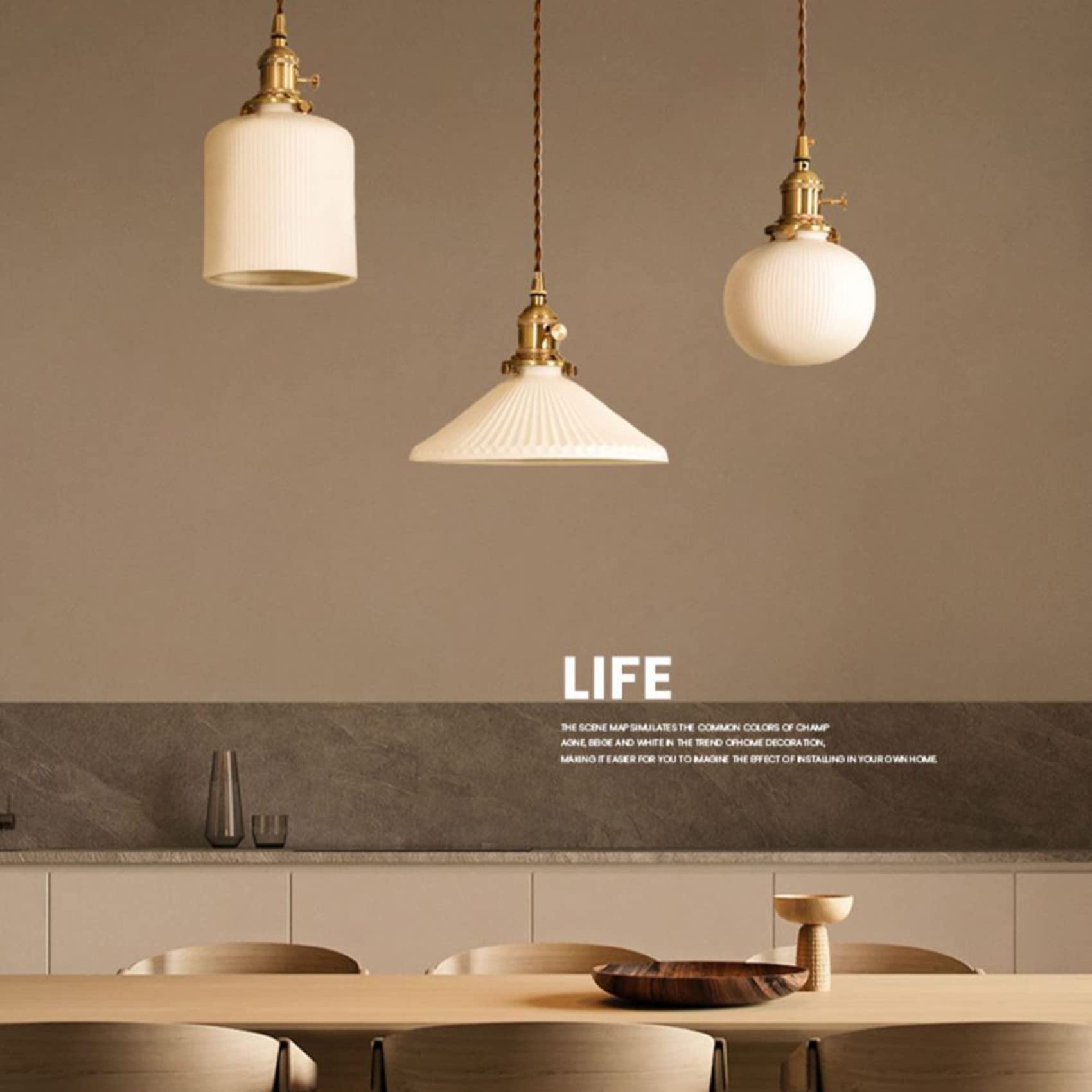 Raincaty Ceramics Pendant Light Fixtures Brass E26 Socket Pendant Lighting White Lamp Shade Ceiling Hanging Lamp (5.5 Inches)