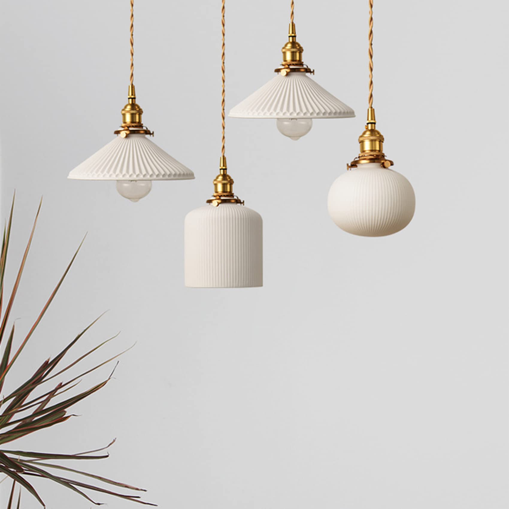 Raincaty Ceramics Pendant Light Fixtures Brass E26 Socket Pendant Lighting White Lamp Shade Ceiling Hanging Lamp (5.5 Inches)