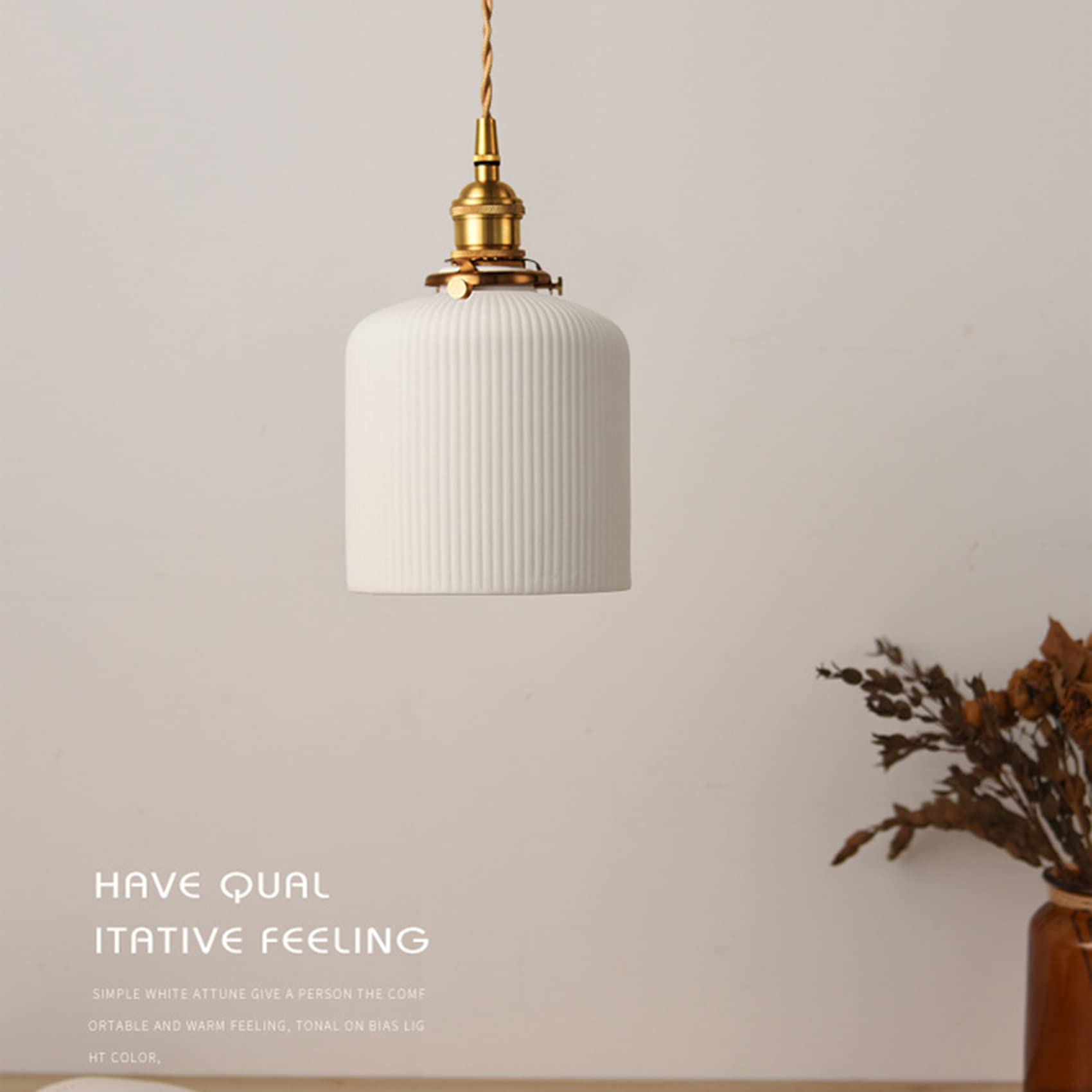 Raincaty Ceramics Pendant Light Fixtures Brass E26 Socket Pendant Lighting White Lamp Shade Ceiling Hanging Lamp (5.5 Inches)