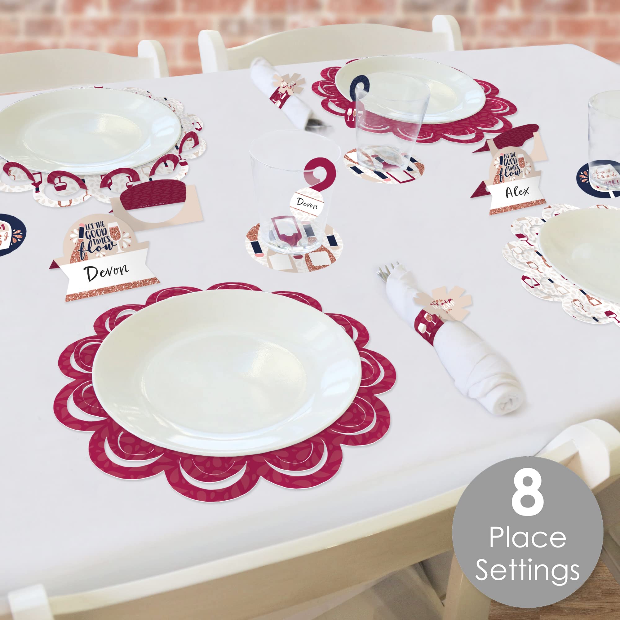 Big Dot of Happiness But First, Wine - Wine Tasting Party Paper Charger and Table Decorations - Chargerific Kit - Place Setting for 8