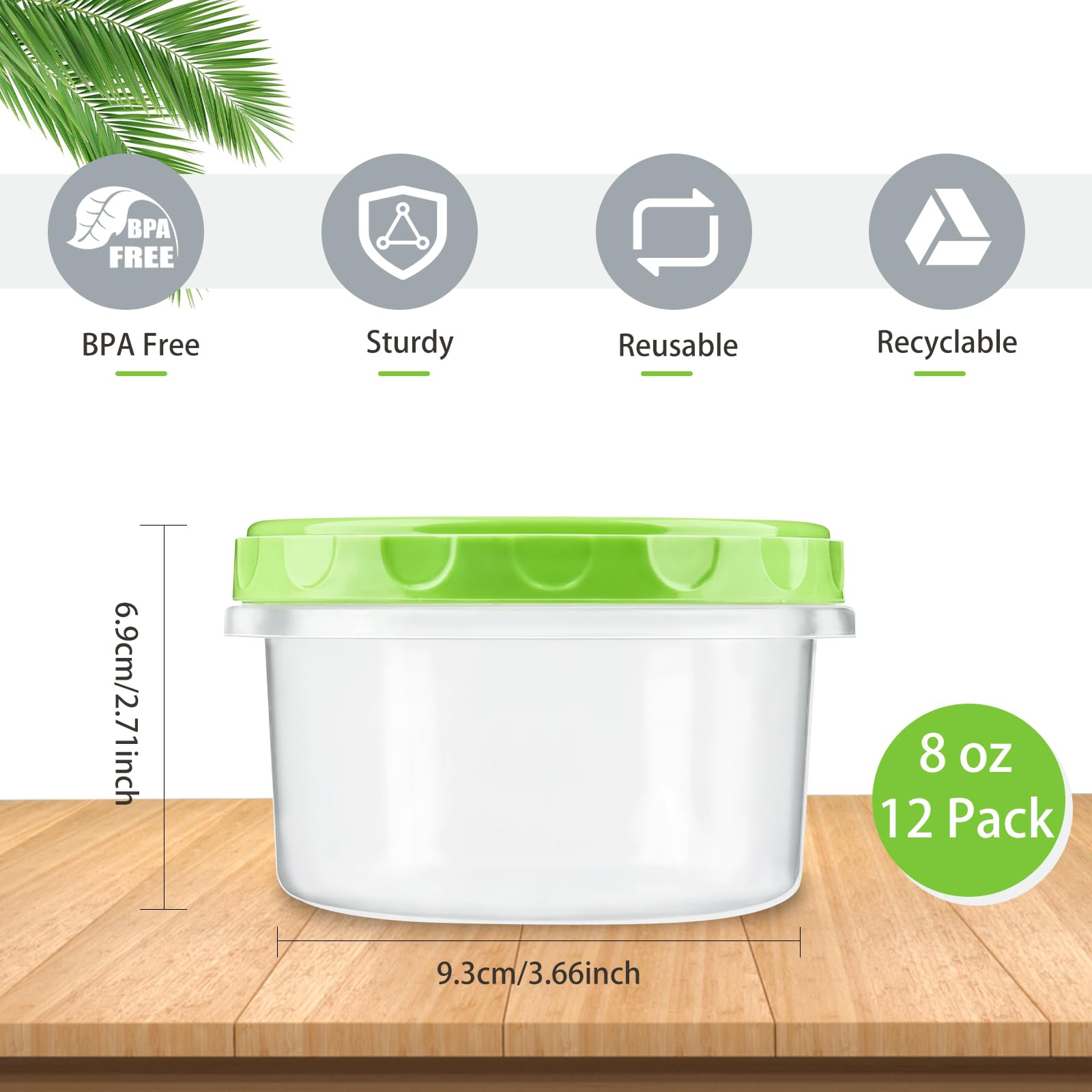 Zezzxu 12 Pack 8 oz Small Plastic Containers with Screw on Lids, Reusable Deli Containers Stackable Food Storage Jars, Microwave & Freezer Safe (Green)
