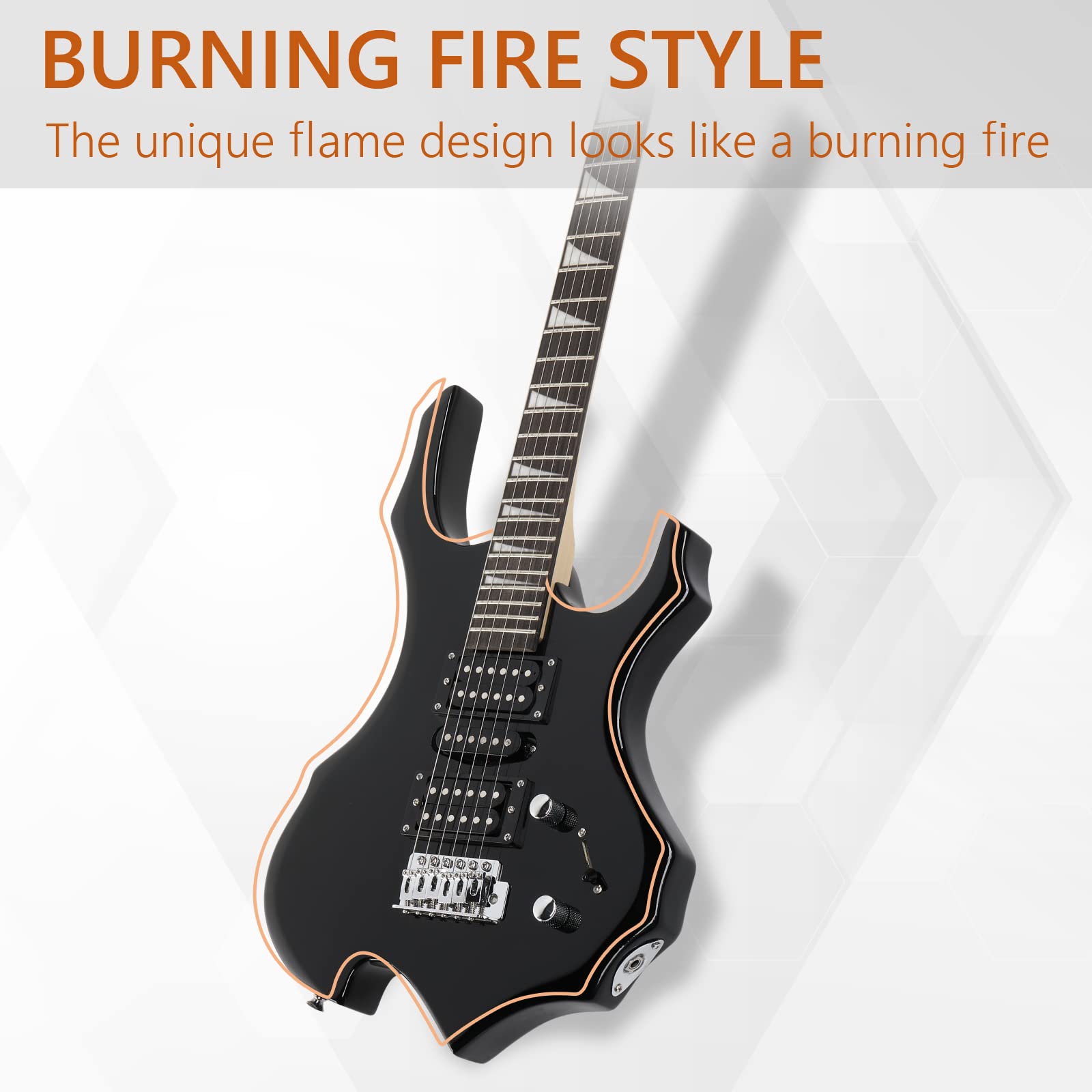 Ktaxon Solid Body Electric Guitar, 36" Flame Design Electric Guitars Kit with Portable Bag, Adjustable Shoulder Strap, Amp Wire, Tremolo Arm, Plectrum, and Wrench Tool (Black)