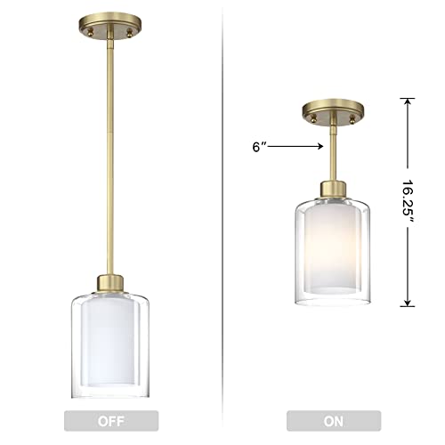Dolaimi House 3 Pack 1 Light Indoor Hanging Kitchen Island Pendant Light 5" Clear Frosted Glass Chandelier Shade Fixture,Brushed Bronze Finish for Bar,Dining Room Over Sink