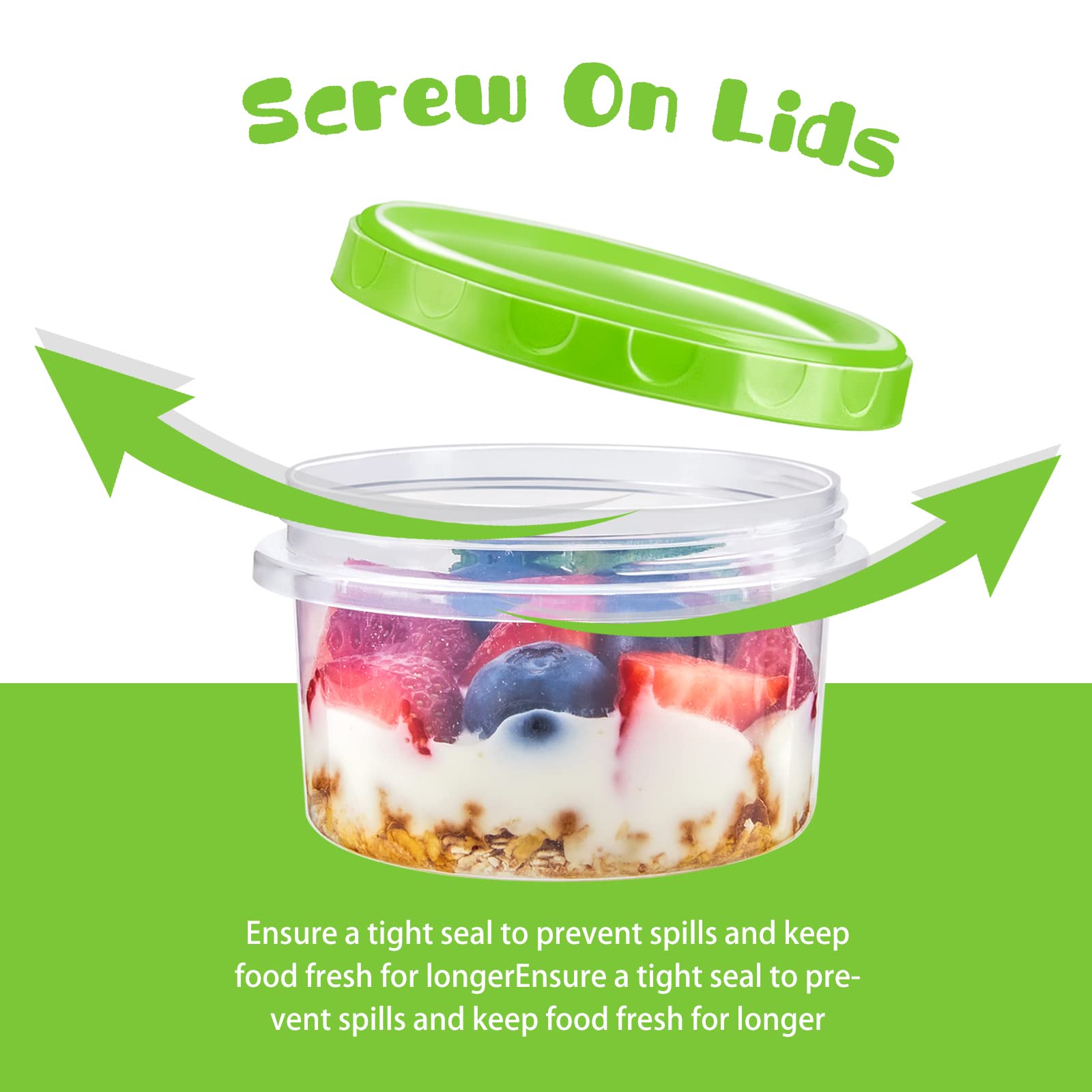 Zezzxu 12 Pack 8 oz Small Plastic Containers with Screw on Lids, Reusable Deli Containers Stackable Food Storage Jars, Microwave & Freezer Safe (Green)