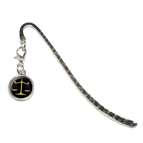 Balanced Scales of Justice Symbol Legal Lawyer Gold and Black Metal Bookmark Page Marker with Charm