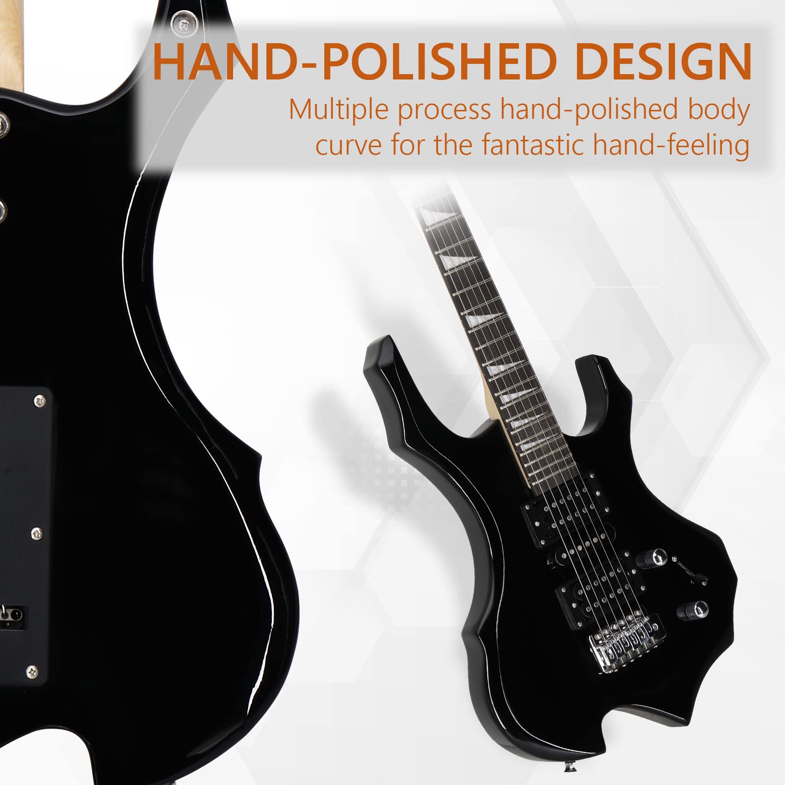Ktaxon Solid Body Electric Guitar, 36" Flame Design Electric Guitars Kit with Portable Bag, Adjustable Shoulder Strap, Amp Wire, Tremolo Arm, Plectrum, and Wrench Tool (Black)