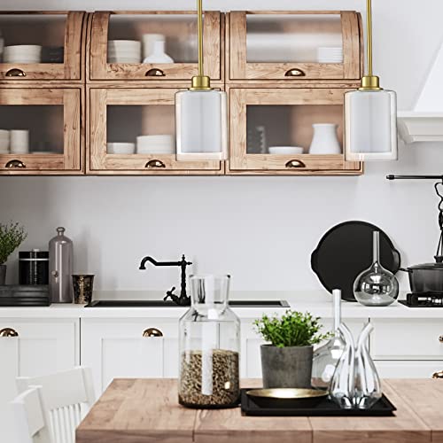 Dolaimi House 3 Pack 1 Light Indoor Hanging Kitchen Island Pendant Light 5" Clear Frosted Glass Chandelier Shade Fixture,Brushed Bronze Finish for Bar,Dining Room Over Sink
