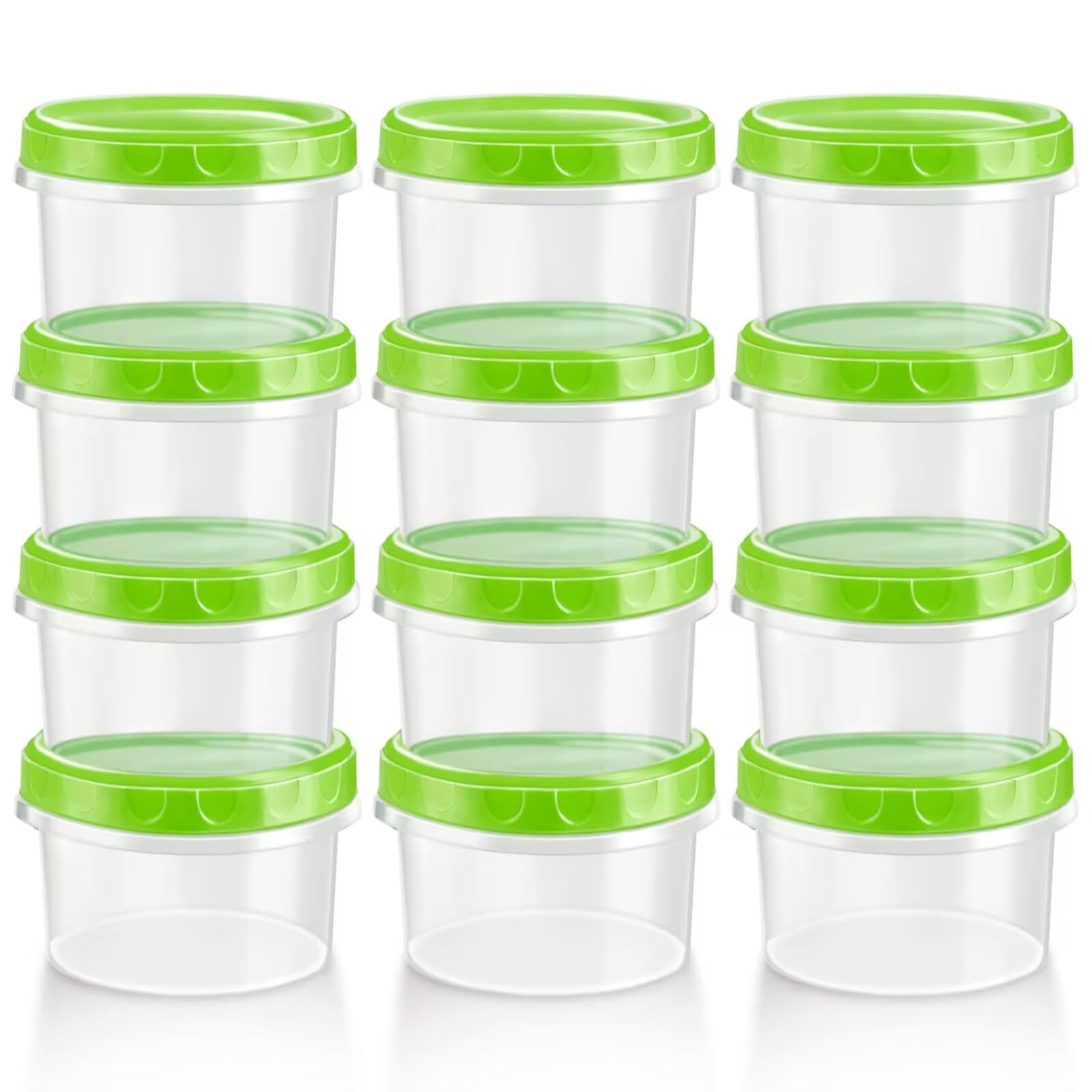 Zezzxu 12 Pack 8 oz Small Plastic Containers with Screw on Lids, Reusable Deli Containers Stackable Food Storage Jars, Microwave & Freezer Safe (Green)