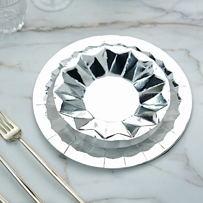 Balsa Circle 25 Silver Geometric Round 7 in Metallic Disposable Dinner Salad Paper Plates Party Events Home Tableware Decorations Supplies