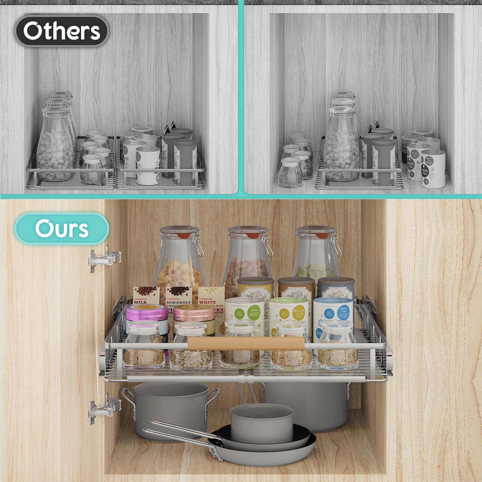 jkxoo 2Pack Expandable Pull Out Cabinet Organizer, Adjustable Width:17.1~28''W x 22.5''D Under Sink Organizer, Drawer Storage Shelves for Kitchen, Bathroom, Closet, Pantry, Cupboard, Pots, Pans