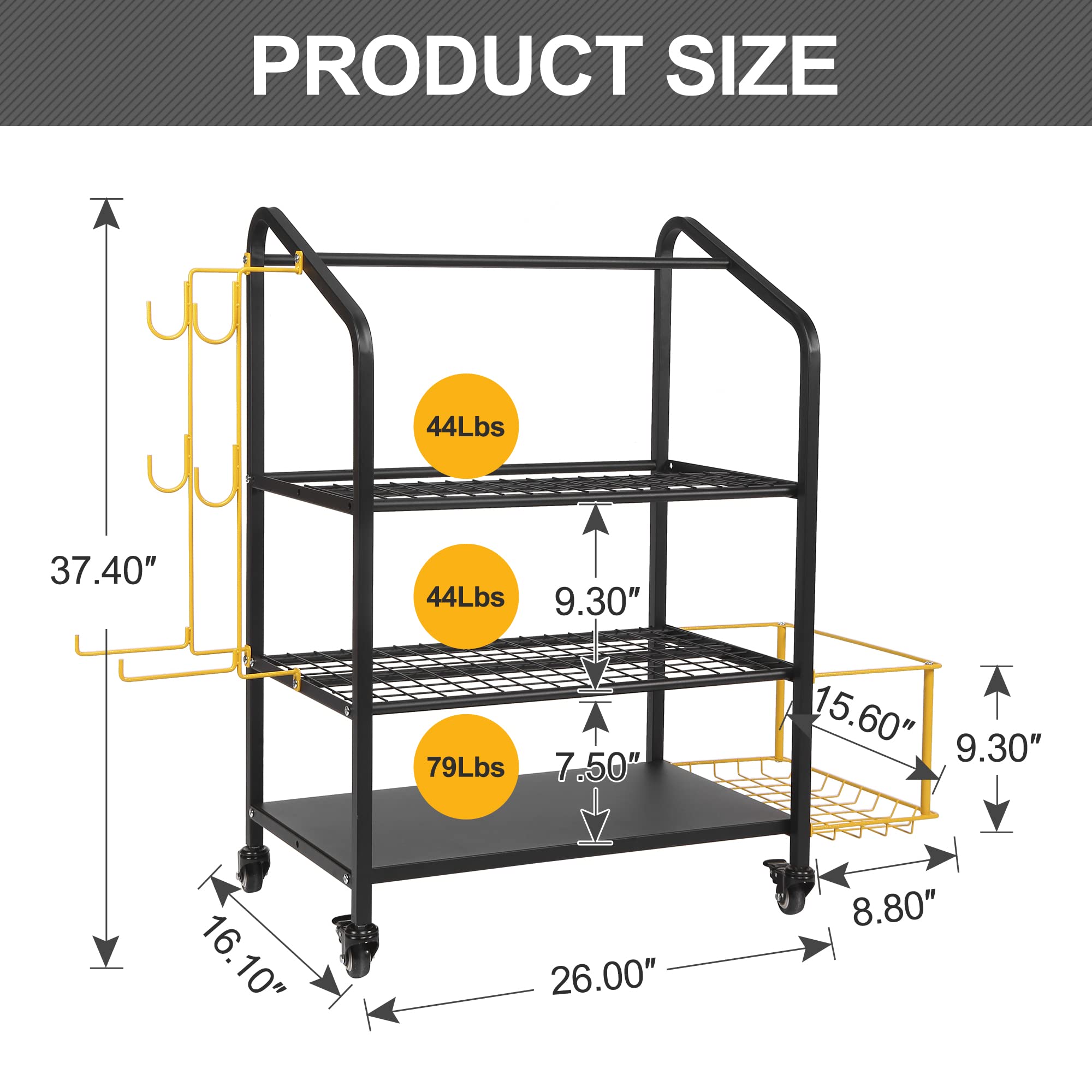 Vimexciter Dumbbell Rack, Training Equipment Storage Cart with Hooks and Wheels for Yoga Brick, Mat, Block, Roller, Dumbbell, Weight, Kettlebell, Resistance Band and More for Home Gym Workout