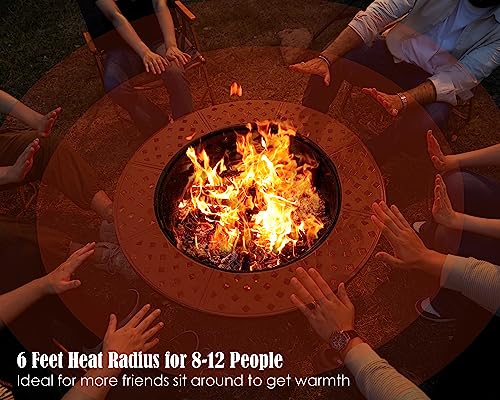 PAPABABE 42 Inch Outdoor Fire Pit with 2 Grill, Wood Burning Firepit for Outside with Lid/Fire Poker, Extra Large Heavy Duty Metal Round Table for Patio Backyard Garden Camping Bonfire