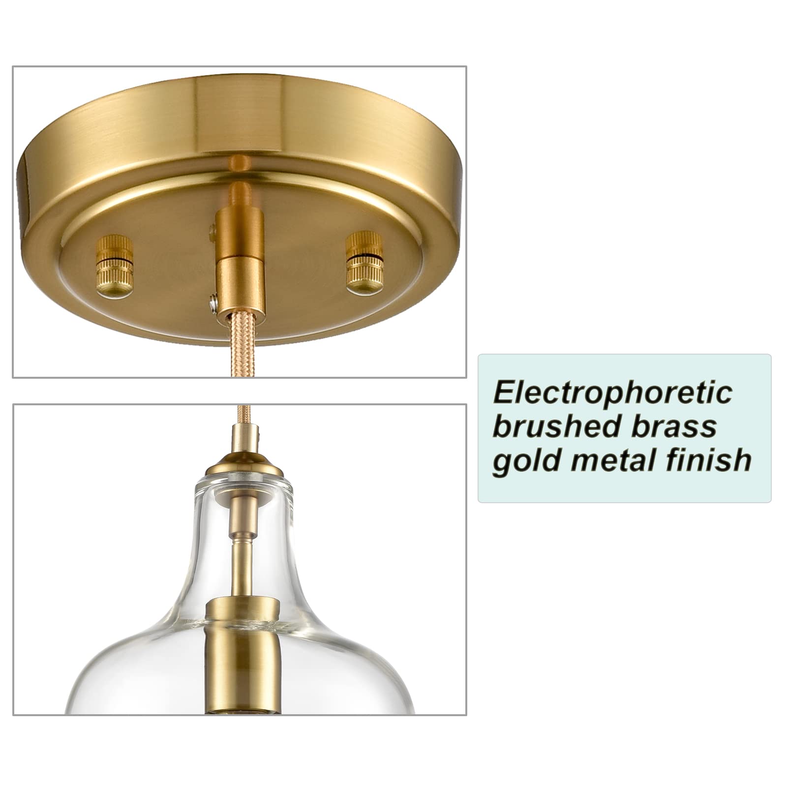 HYDELITE Modern Brushed Gold Pendant Light Fixtures Clear Glass Adjustable Cord Hanging Light for Living Room Kitchen Island Chandelier with Bell Shape