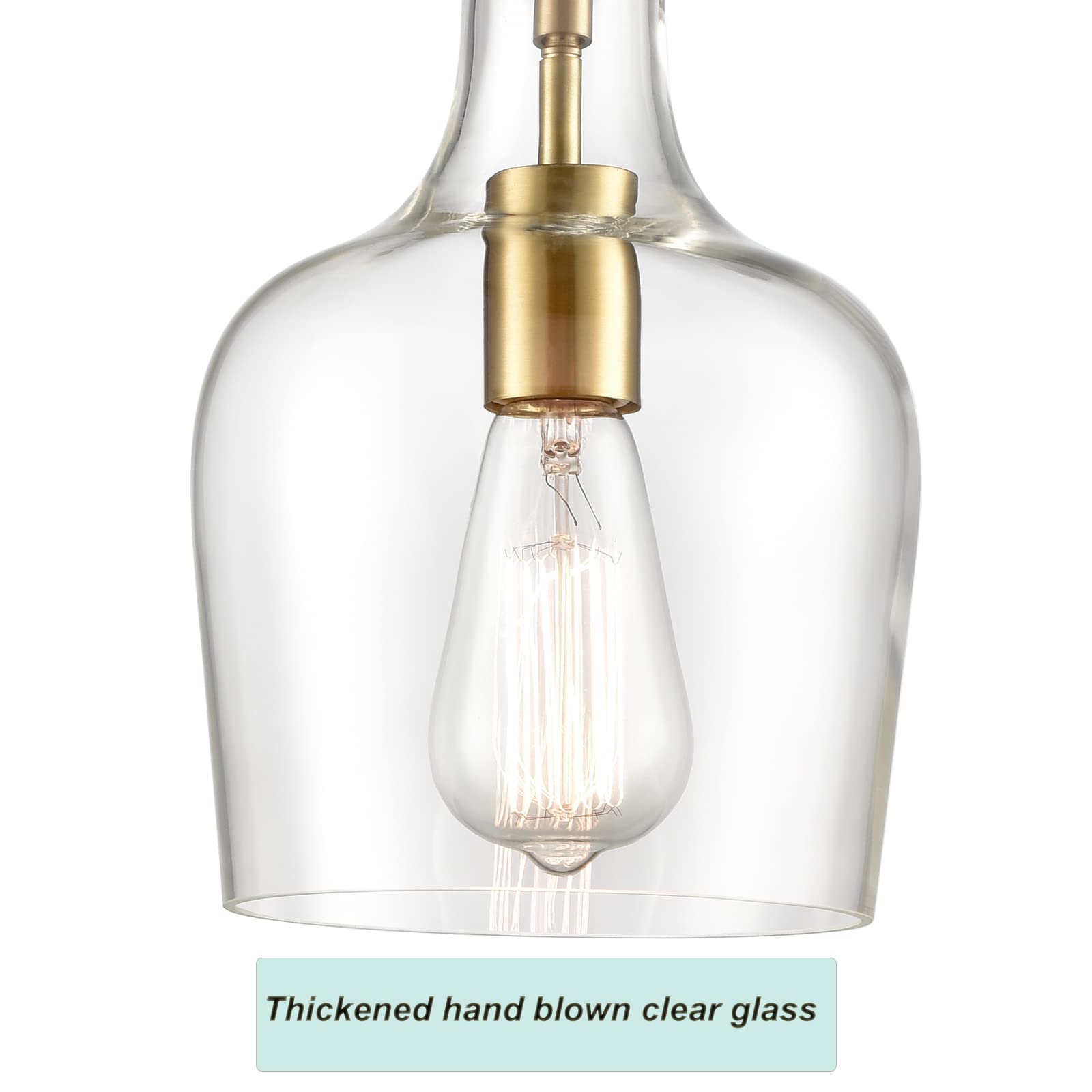 HYDELITE Modern Brushed Gold Pendant Light Fixtures Clear Glass Adjustable Cord Hanging Light for Living Room Kitchen Island Chandelier with Bell Shape
