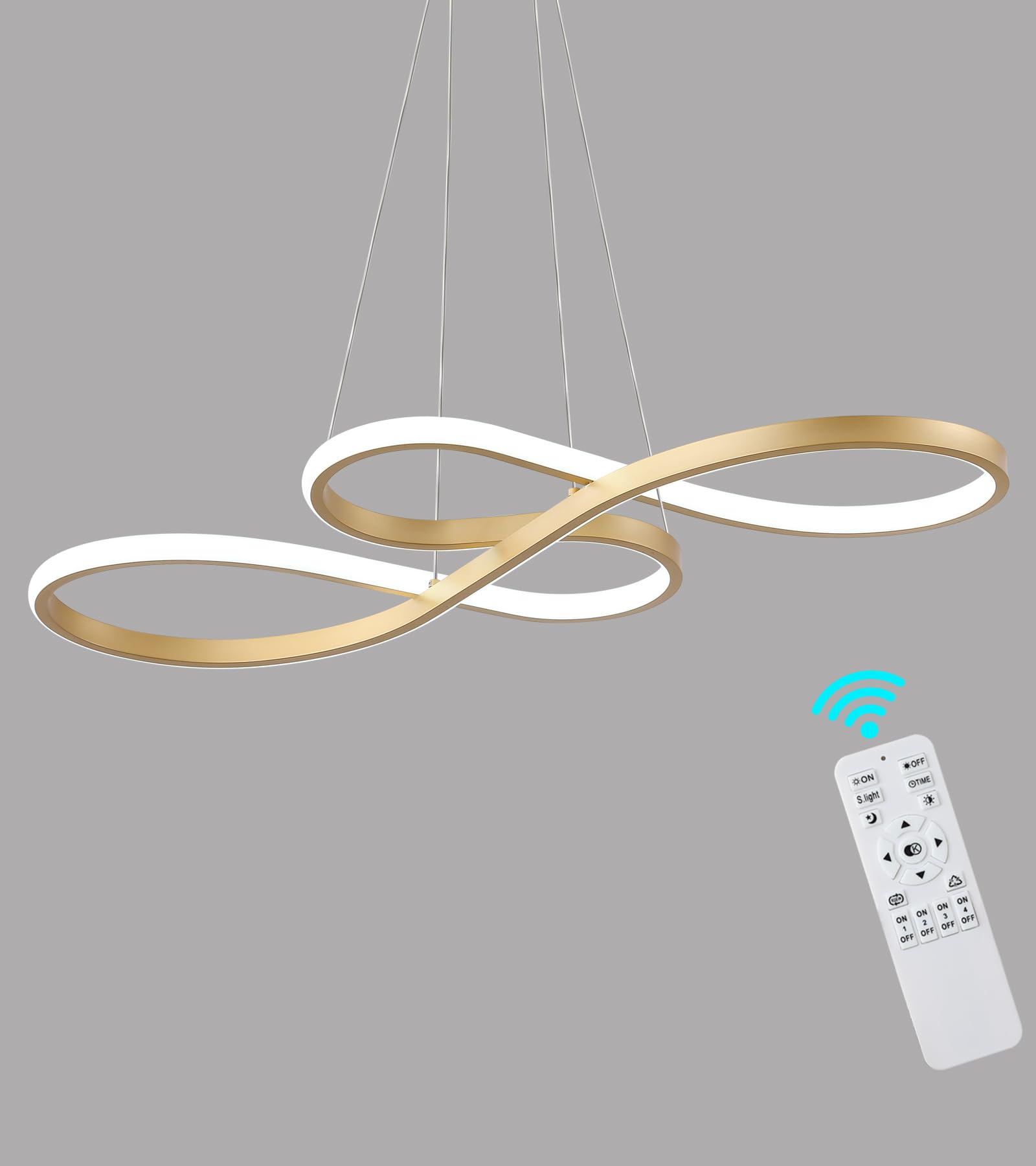 Q&S Modern LED Chandelier Gold Contemporary Light Fixtures Pendant Light Hanging Light for Dining Room Kitchen Island Dimmable Chandeliers with Remote Control 4000K-6000K L30 in