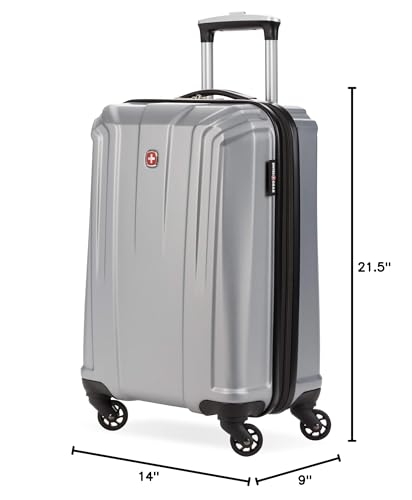 SwissGear 3750 Hardside Luggage with Spinner Wheels, Silver, Carry-On 18.5-Inch