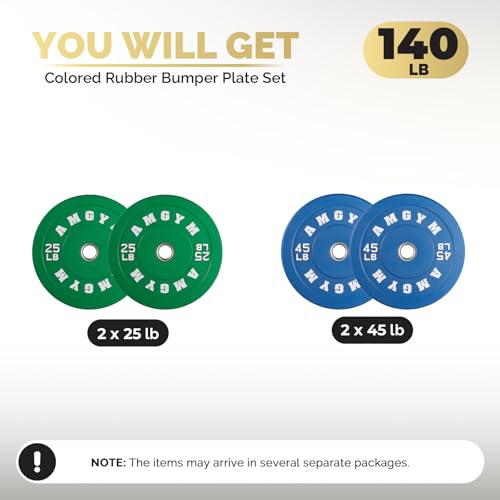 AMGYM Color Olympic Bumper Plate, Weights Plates, Bumper Weight Plate, Steel Insert, Strength Training(140lb set)