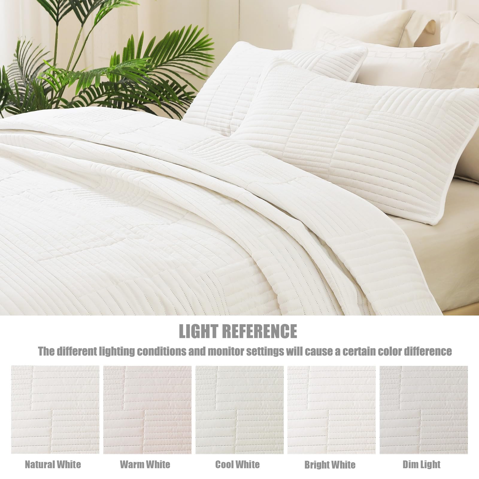 Whale Flotilla Ultra Soft Queen Quilt Bedding Set, Lightweight Microfiber White Quilts Bedspreads Full Size, 3 Piece Ultrasonic Geometric Coverlet Bed Cover for All Seasons