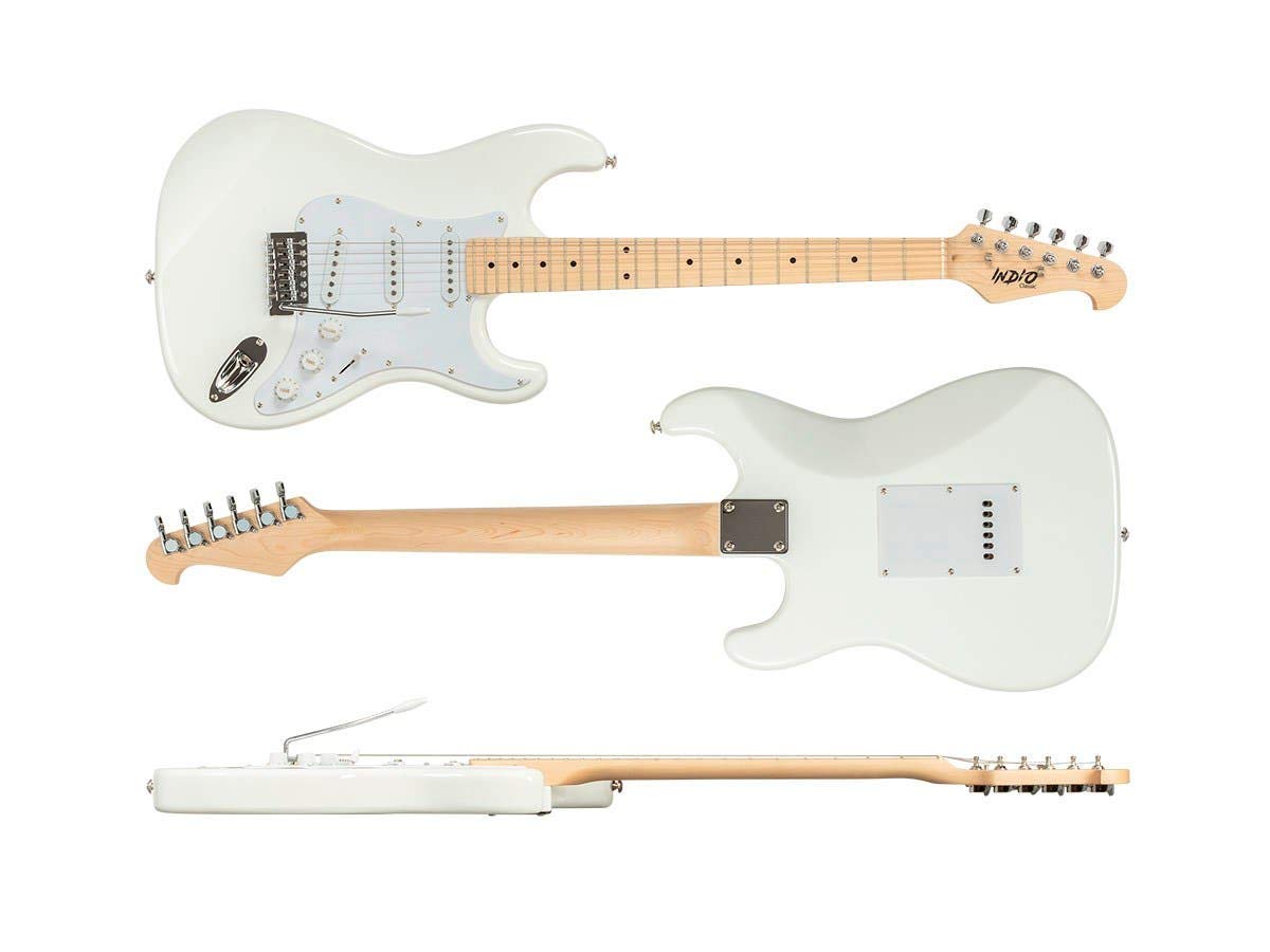Monoprice Cali Classic Electric Guitar - White, 6 Strings, Double-Cutaway Solid Body, Right Handed, SSS Pickups, Full-Range Tone, With Gig Bag, Perfect for Beginners - Indio Series