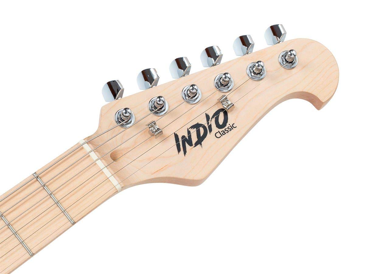 Monoprice Cali Classic Electric Guitar - White, 6 Strings, Double-Cutaway Solid Body, Right Handed, SSS Pickups, Full-Range Tone, With Gig Bag, Perfect for Beginners - Indio Series
