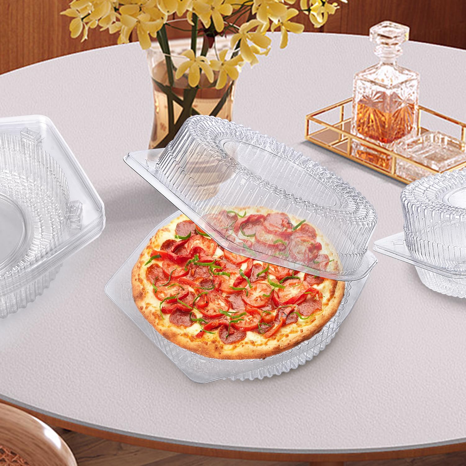 XXUOD 100 Pcs 6 inch Disposable Clear Plastic Dessert Containers with Hinged Locking Lids, Clamshell Takeout Food Containers for Cakes, Pasta, Pizzas, Salads, Cookies, Tiramisu, Sandwiches