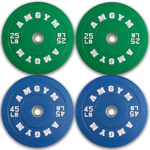 AMGYM Color Olympic Bumper Plate, Weights Plates, Bumper Weight Plate, Steel Insert, Strength Training(140lb set)