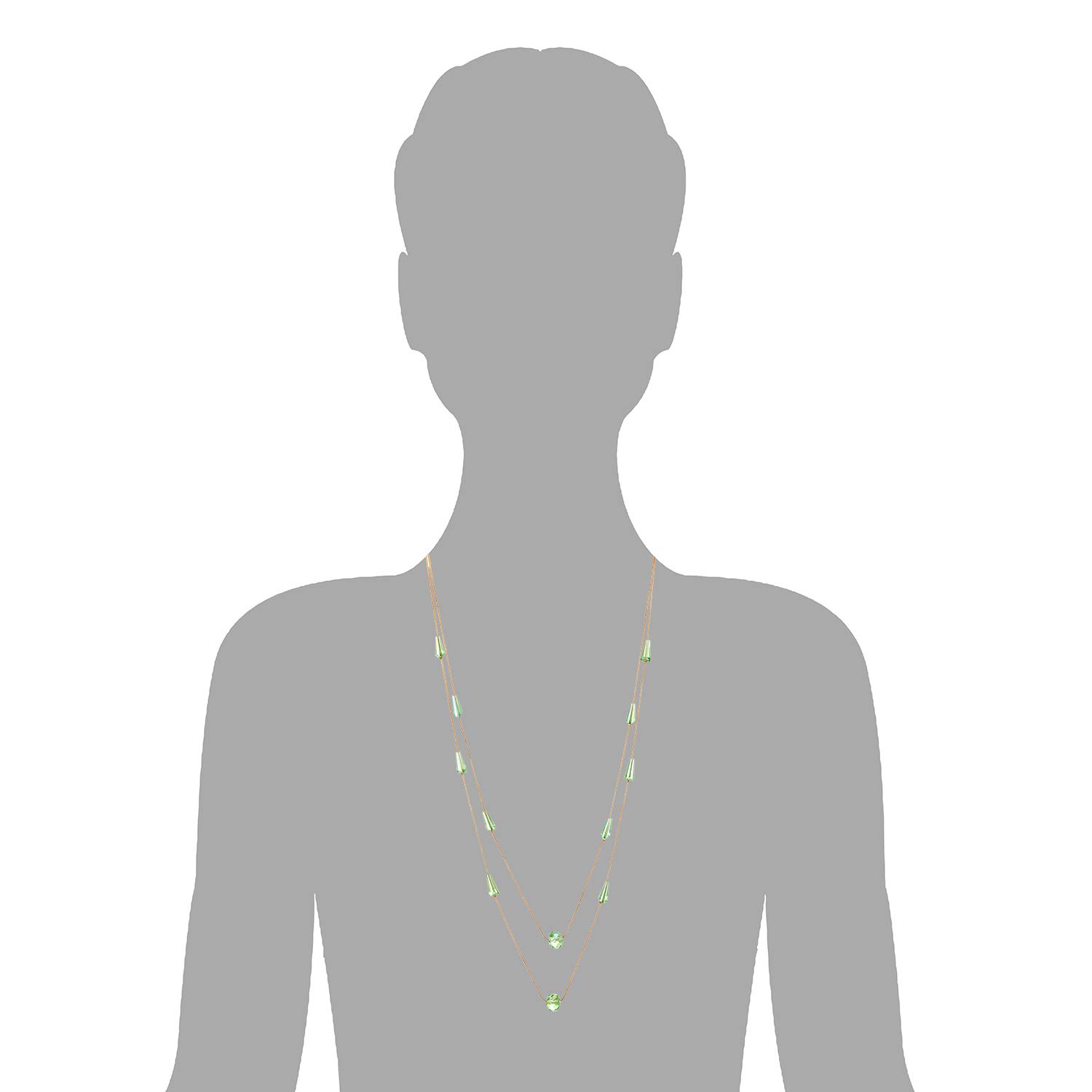 COOLSTEELANDBEYOND Gold Statement Necklace Two-Strand Long Chains with light Green Cone Crystal Beads Charms Pendant