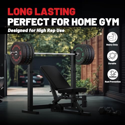 papababe High-Bounce Bumper Plates, Olympic Weight Plates with Colored Fleck-Rubber, Weight Plate for Weightlifting and Strength Training (55 LB, Pair)