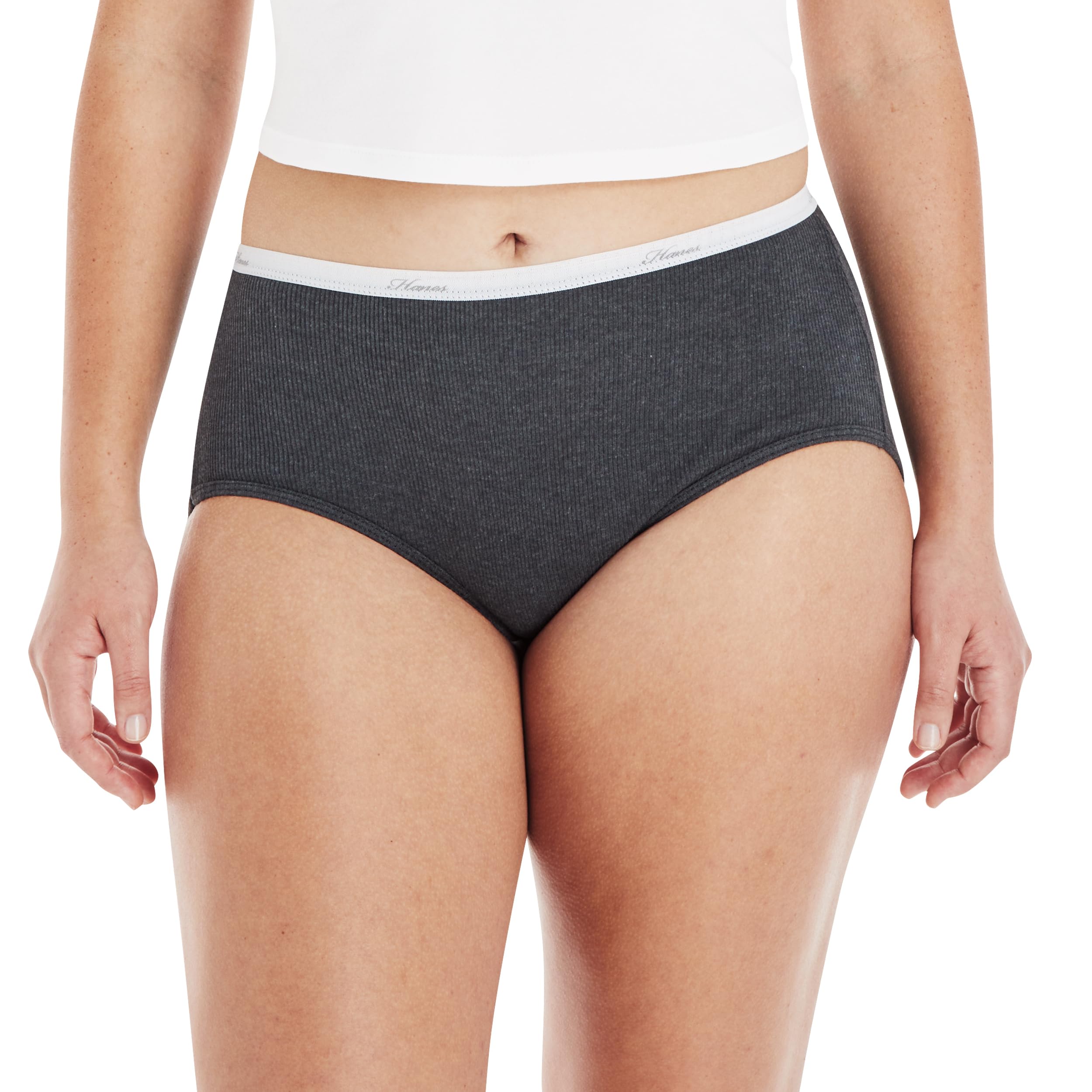 Hanes Women's Ribbed Cotton Brief Underwear 6-Pack, Assorted, 8