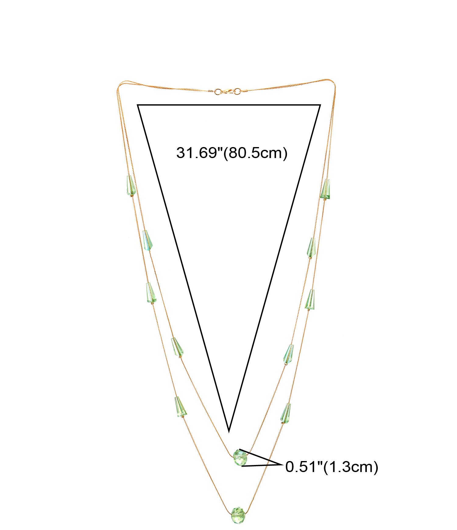 COOLSTEELANDBEYOND Gold Statement Necklace Two-Strand Long Chains with light Green Cone Crystal Beads Charms Pendant