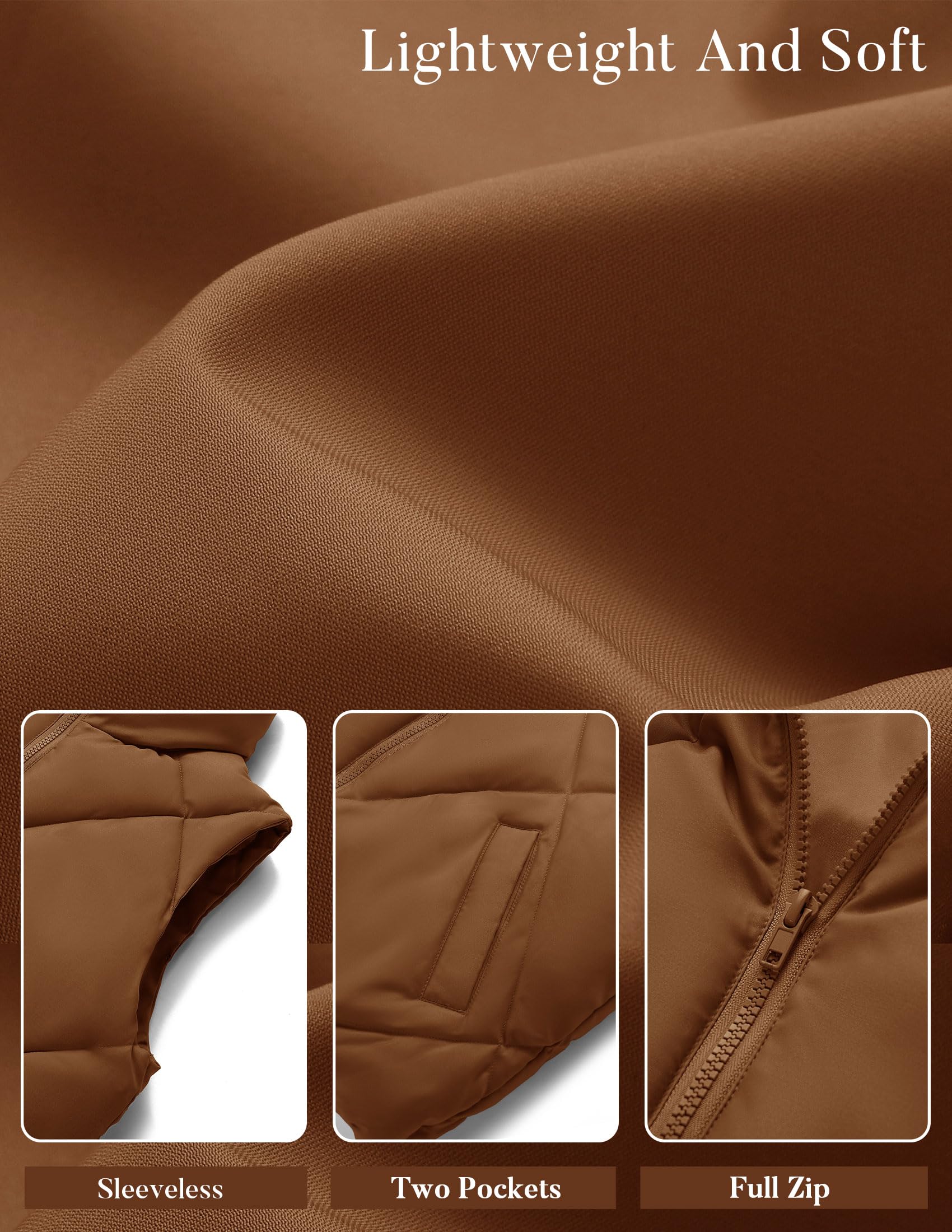 MEROKEETY Womens Puffer Vest Sleeveless Zip Up Quilted Coat Lightweight Stand Collar Gilet Jacket With Pockets Brown Medium