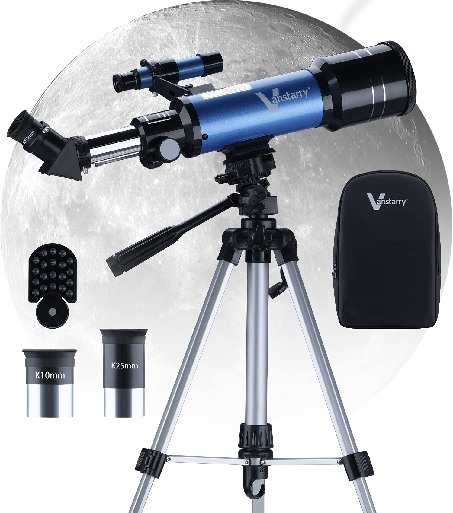 Vanstarry Telescope, 70mm Aperture 400mm AZ Mount Astronomical Refractor Telescopes for Kids Astronomy Beginners, Adjustable Portable Travel Telescopes with Backpack