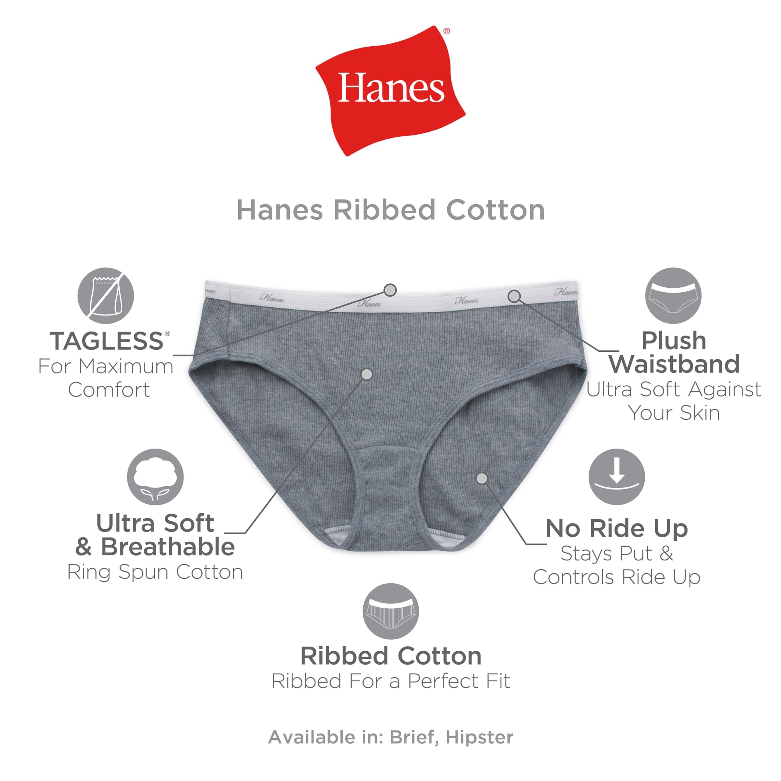 Hanes Women's Ribbed Cotton Brief Underwear 6-Pack, Assorted, 8