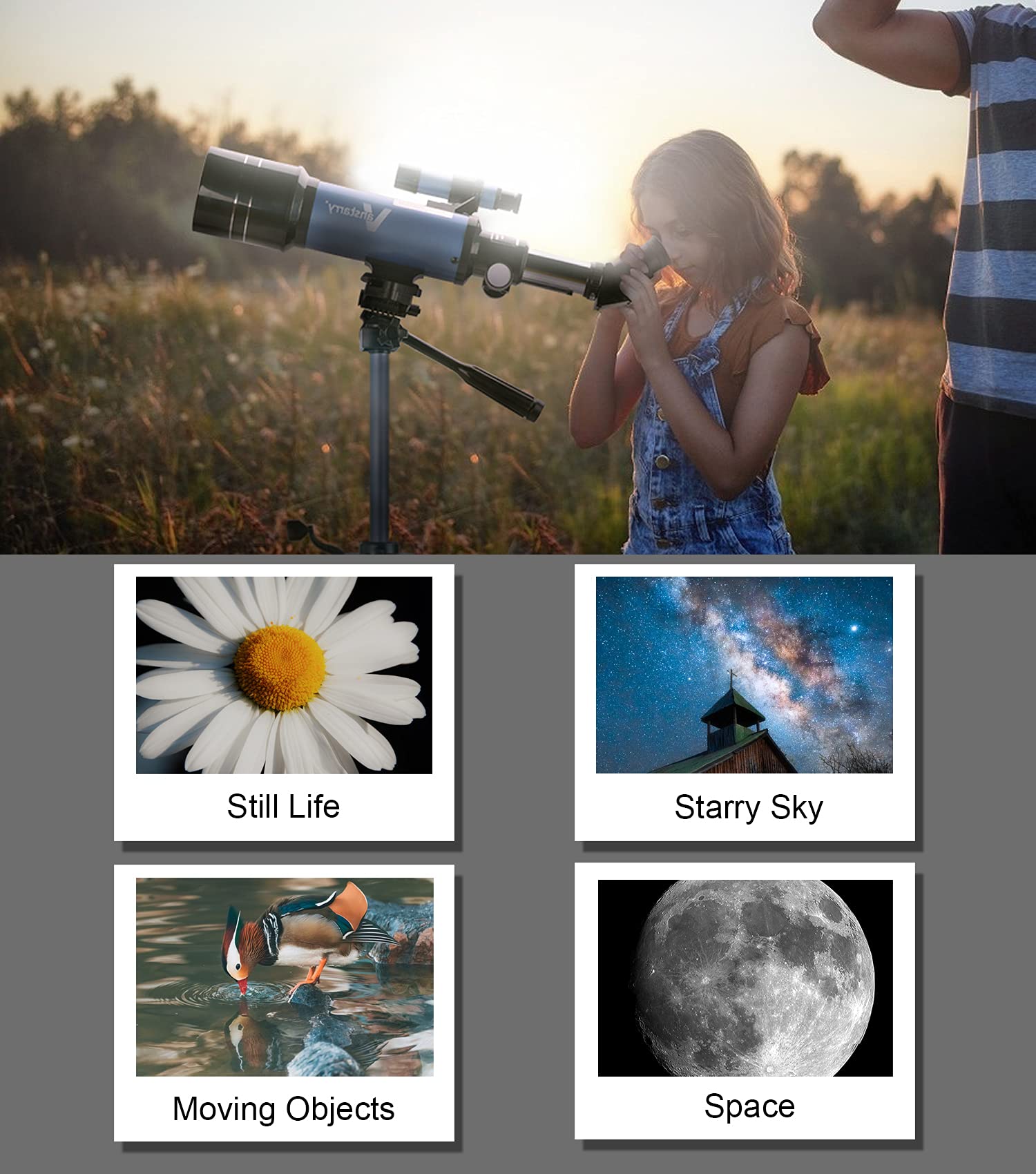 Vanstarry Telescope, 70mm Aperture 400mm AZ Mount Astronomical Refractor Telescopes for Kids Astronomy Beginners, Adjustable Portable Travel Telescopes with Backpack