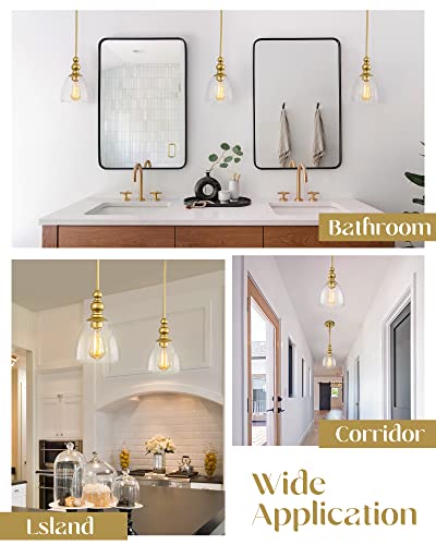 HANASS Pendant Lights, Brushed Gold Pendant Lighting for Kitchen Island, Clear Glass Pendant Light Fixtures, Hanging Light Fixtures with Adjustable Height, MD89426-A