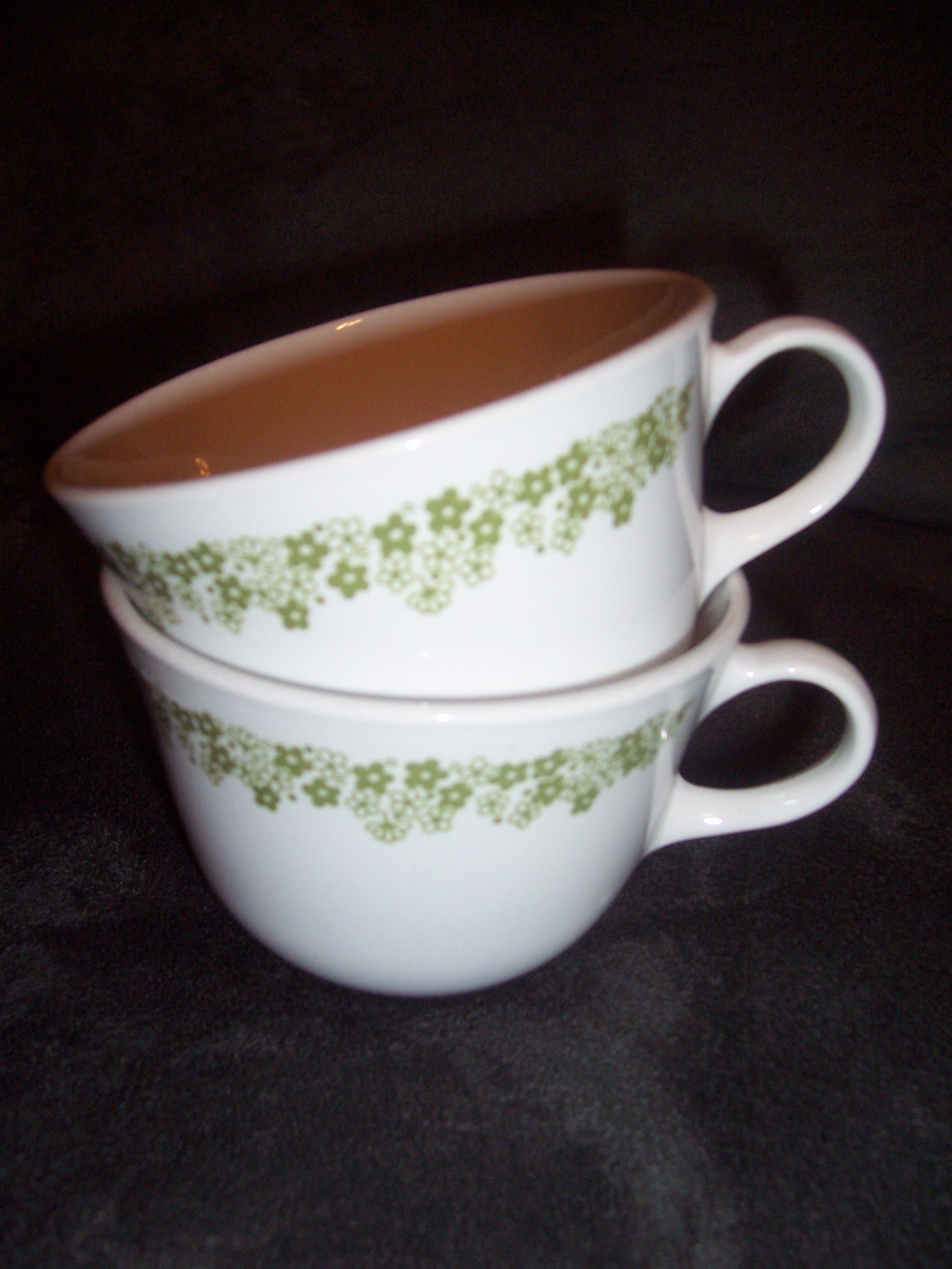 Set of 2 Vintage Corelle Spring Blossom Green Cups/Mugs 2 3/4"