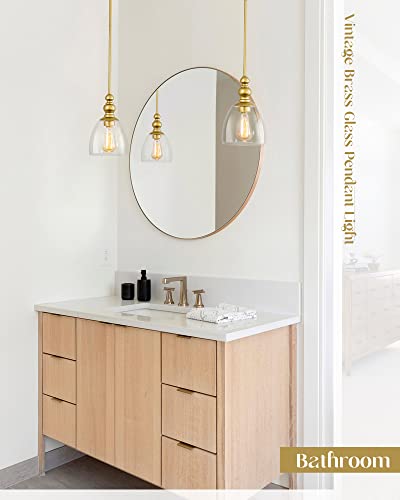 HANASS Pendant Lights, Brushed Gold Pendant Lighting for Kitchen Island, Clear Glass Pendant Light Fixtures, Hanging Light Fixtures with Adjustable Height, MD89426-A