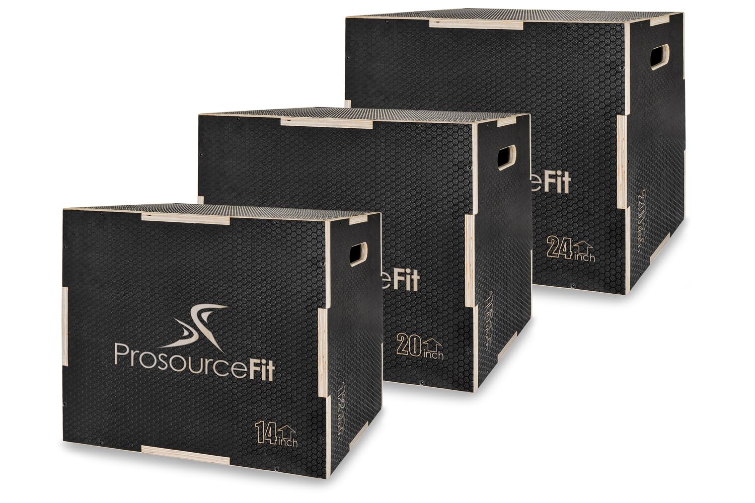 ProsourceFit 3-in-1 Wood Power Grip Non-Slip Plyometric Jump Box for Cross Training, Agility and Plyo Training, Black, 16L x 12W x 14H