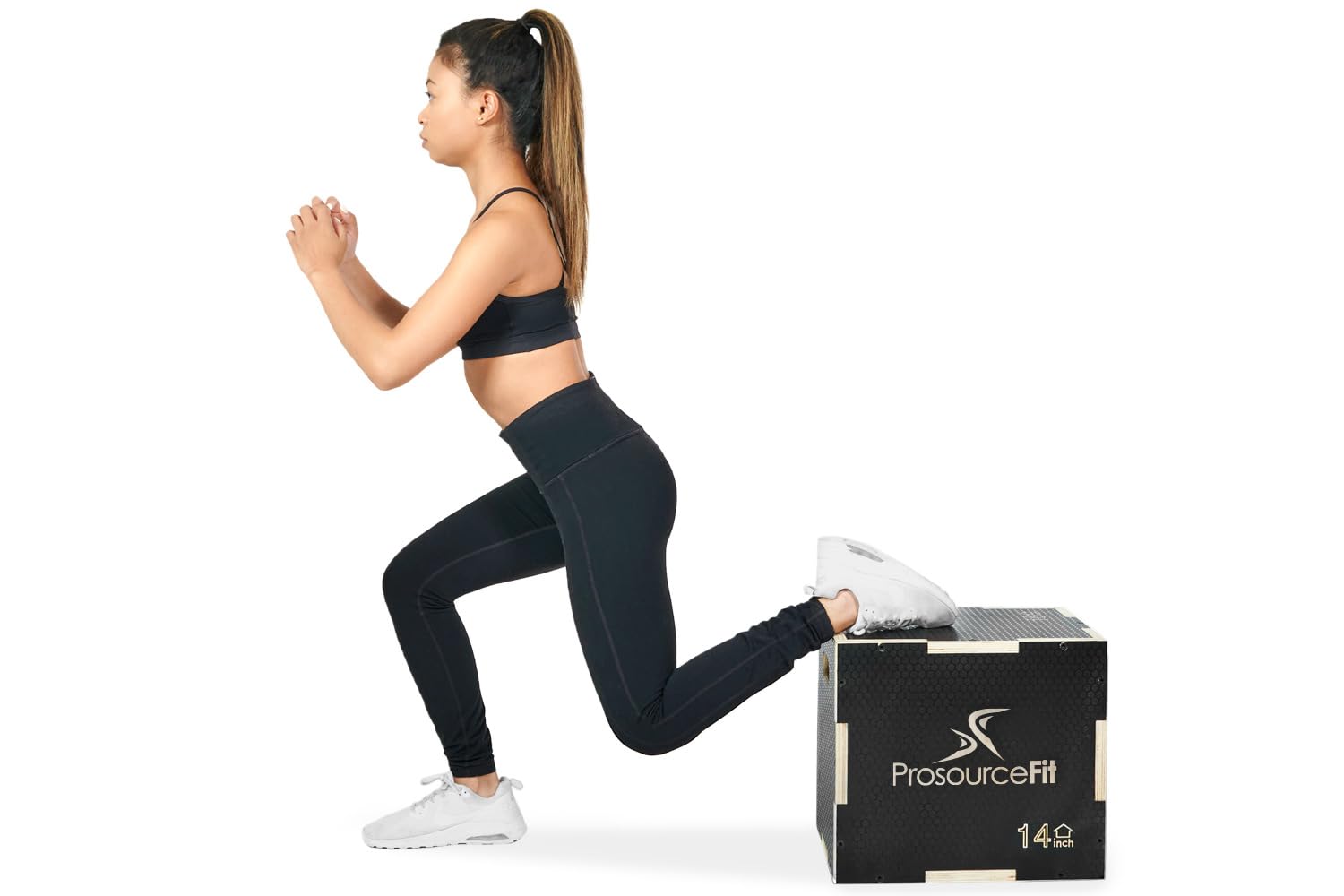ProsourceFit 3-in-1 Wood Power Grip Non-Slip Plyometric Jump Box for Cross Training, Agility and Plyo Training, Black, 16L x 12W x 14H