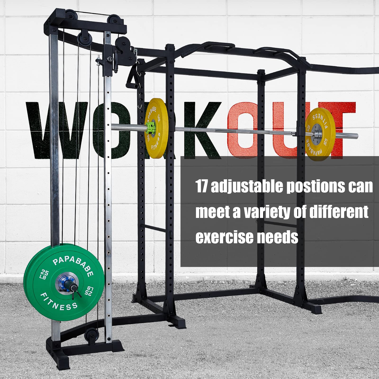 papababe Power Cage, Squat Rack with Cable Crossover Power Rack with LAT Pulldown(Power Cage with Cable Crossover)