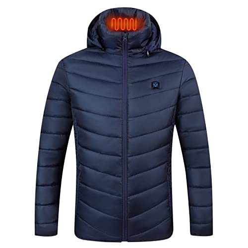 Women's Slim Fit Heated Jacket Quilted Coat Hooded Puffer Thick Down Heated Coat Outdoor Heating Vest Heated Jacket Blue