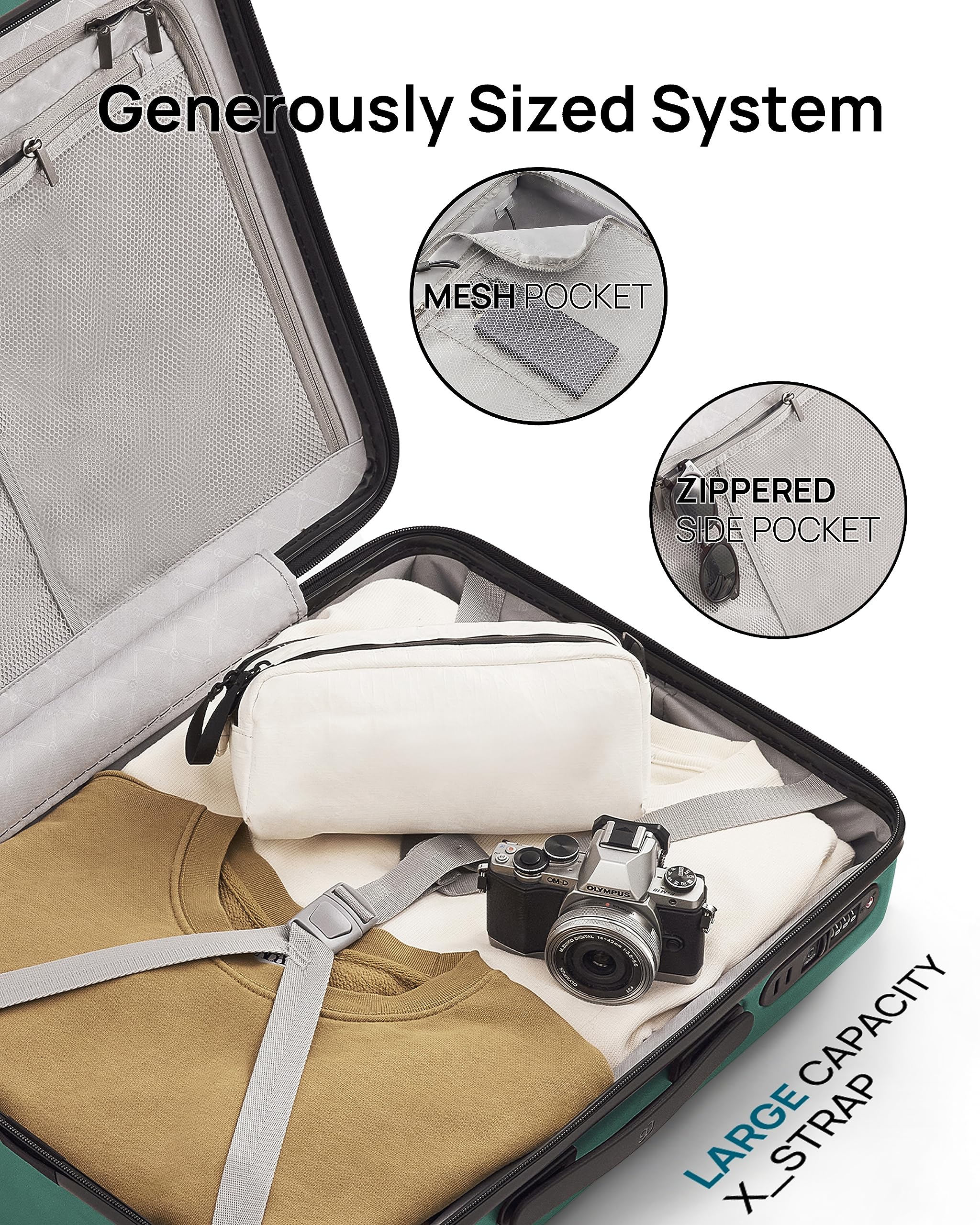 NINETYGO Carry on Luggage 22x14x9 Airline Approved with USB Port, 20 Inch Hardshell Spinner Hardside Suitcase with Wheels, TSA Lock for 3-5 Days Travel Quick Getaway Business, 38L, Emerald Green