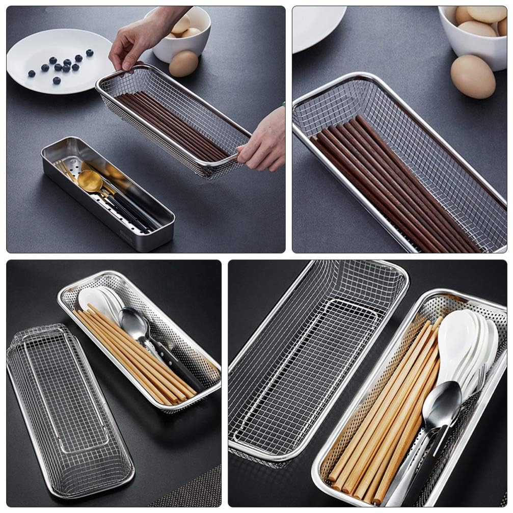 Tonsny Dishwasher Basket Stainless Steel Mesh Silverware Strainer Drying Rack Utensil Holder Cutlery Silverware Basket with Round Hole, Sliver, Dishwasher-BS2H