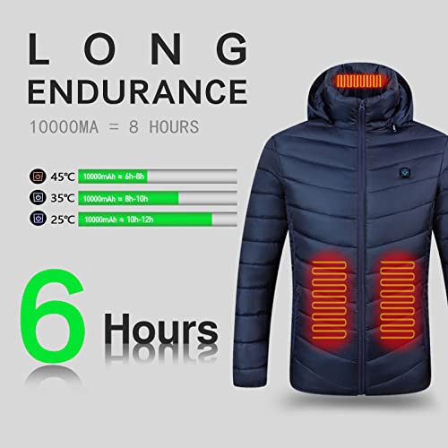 Women's Slim Fit Heated Jacket Quilted Coat Hooded Puffer Thick Down Heated Coat Outdoor Heating Vest Heated Jacket Blue
